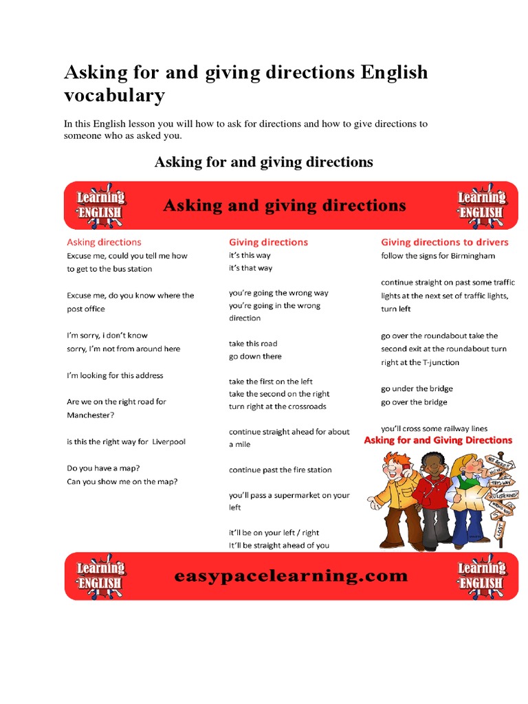 How to ask for and give directions in English | PDF | Road Transport ...