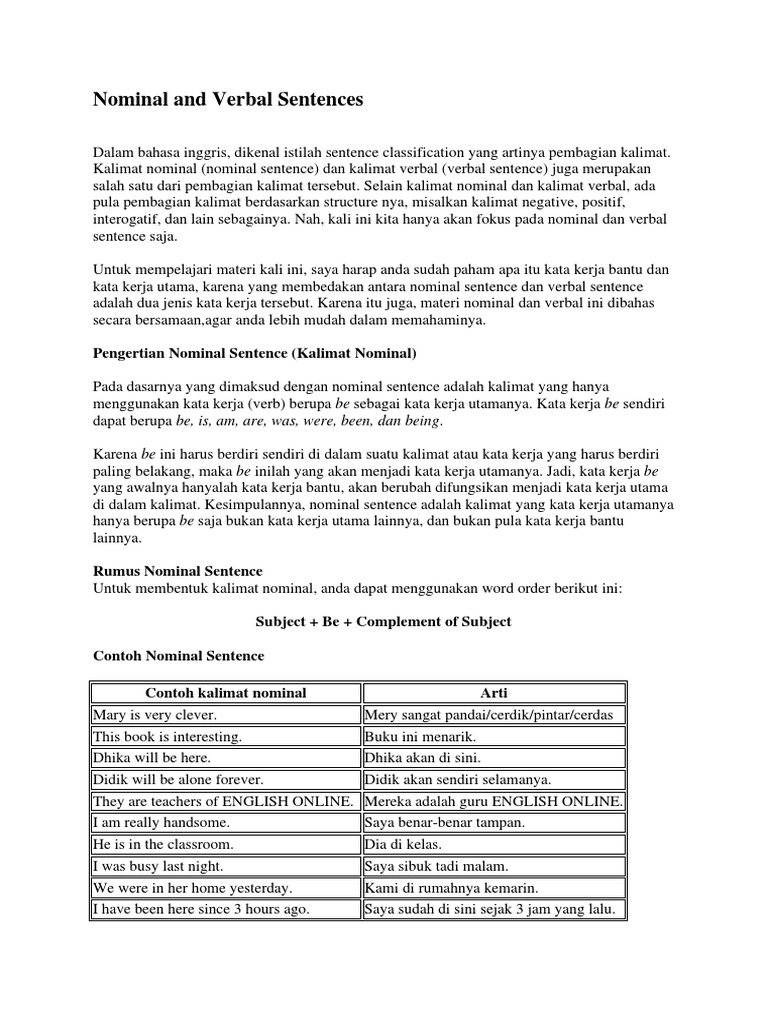 Verbal and Nominal Sentences | PDF