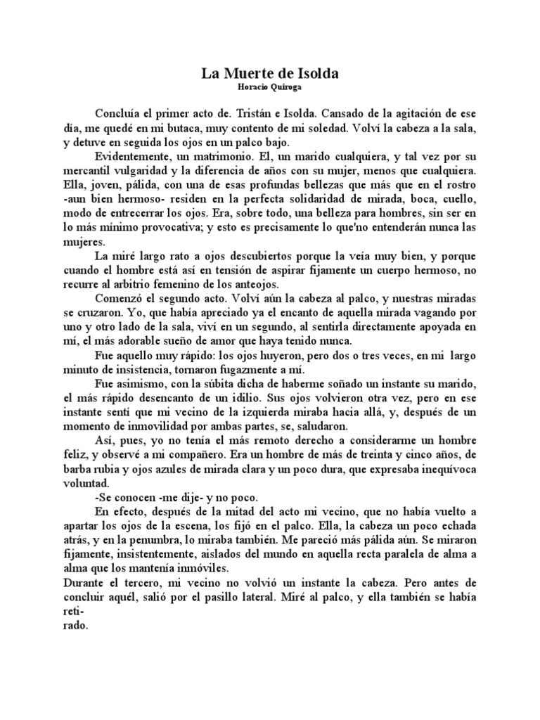 Quiroga, Horacio - La Muerte de Isolda | PDF | Amor | Alma Quiroga, Horacio - La Muerte de Isolda | PDF | Amor | Alma