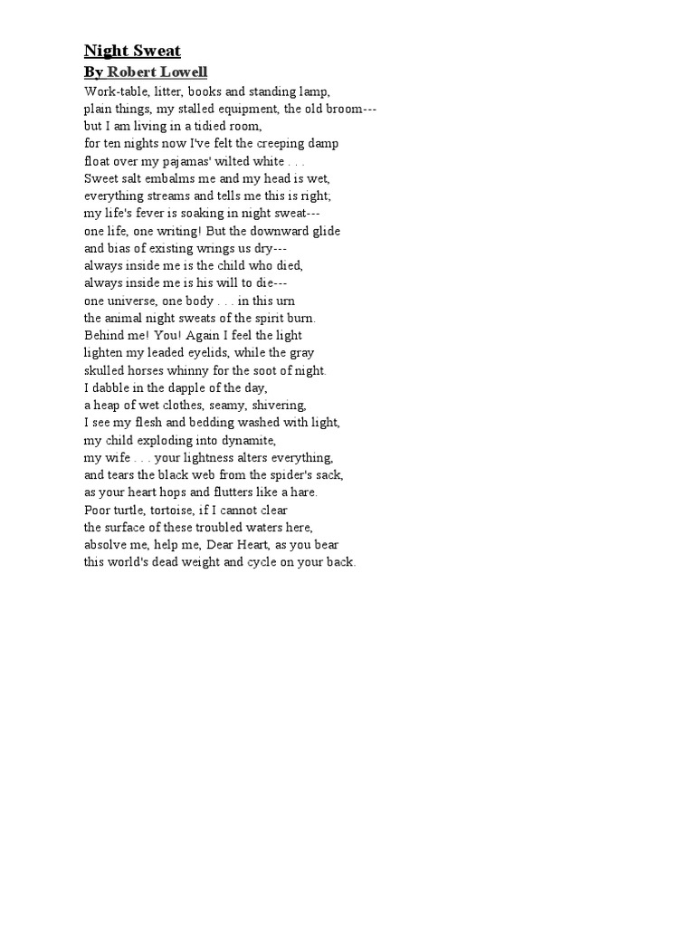 Night Sweat: Robert Lowell | PDF | Poetry | Nature