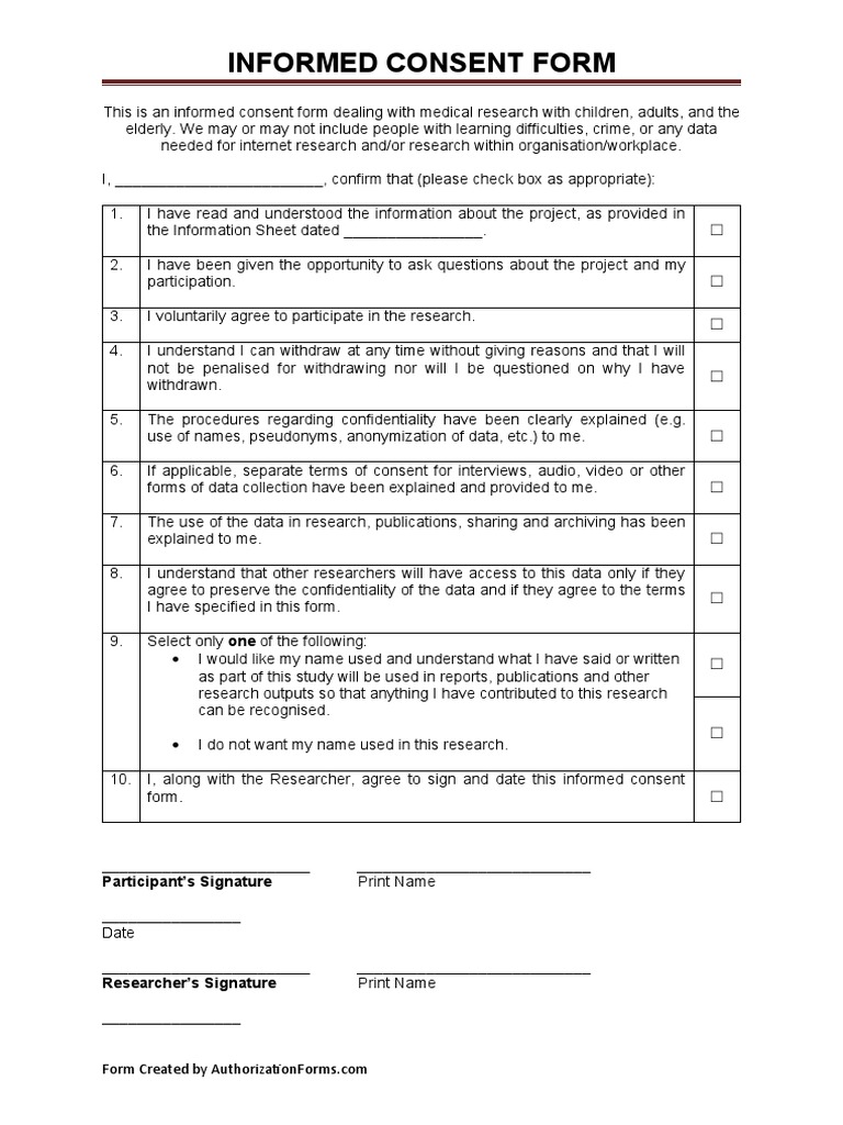 Informed Consent Form For Research | PDF | Consent | Informed Consent