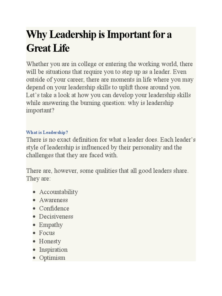 Why Leadership Is Important For A Great Life | PDF | Leadership ...