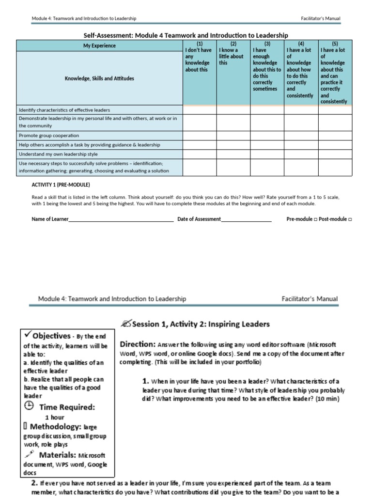 Work Immersion Module 4 Activities Worksheet | PDF | Leadership | Knowledge