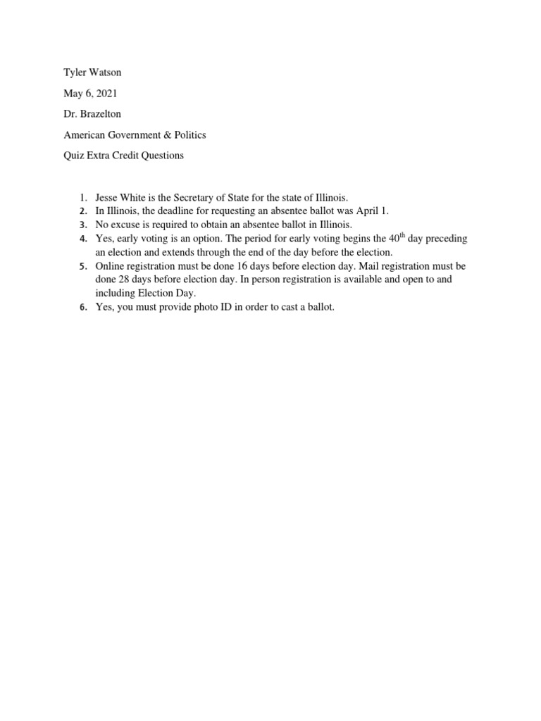 Quiz Extra Credit Assignment | PDF | Politics