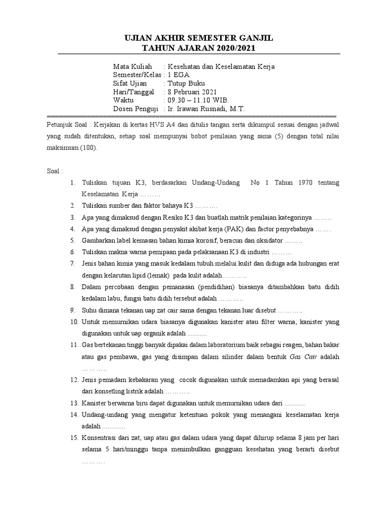 Uas, K3, 1 Egb, 2021 | PDF