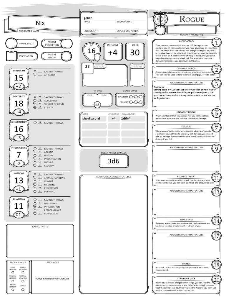 456029-Class Character Sheet Rogue V1.3 Fillable | PDF