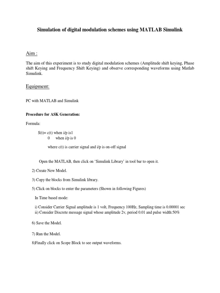 Simulation Of Digital Modulation Schemes Using Matlab Simulink Pdf Modulation Amplitude