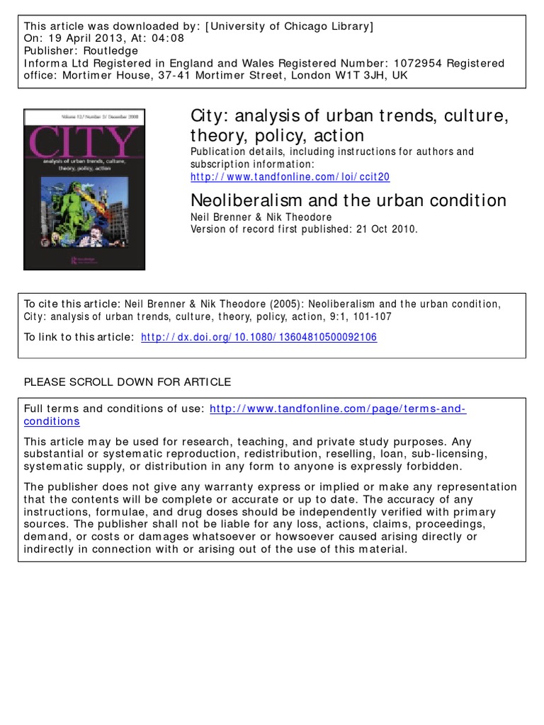 BRENNER, Neil - Neoliberalism and The Urban Condition | PDF ...