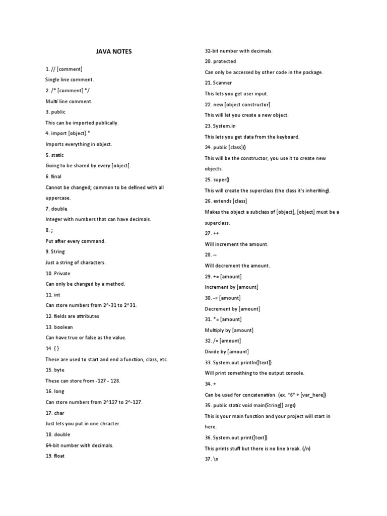 Java Notes Pdf Inheritance Object Oriented Programming Class Computer Programming