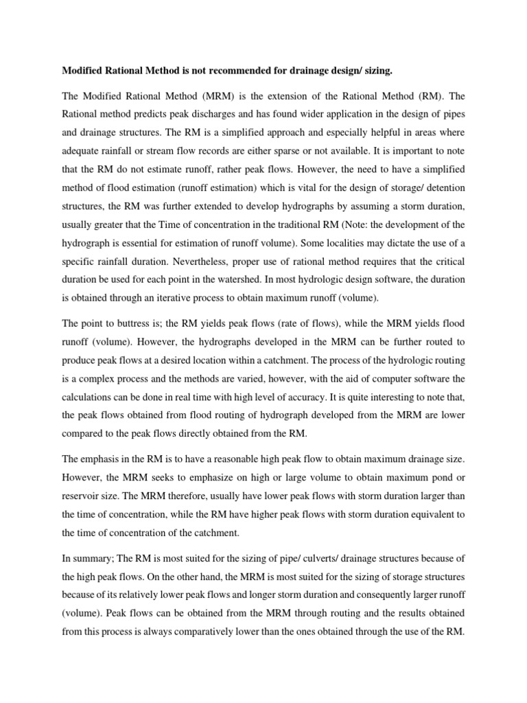 Modified Rational Method Is Not Recommended For Drainage Design/ Sizing ...