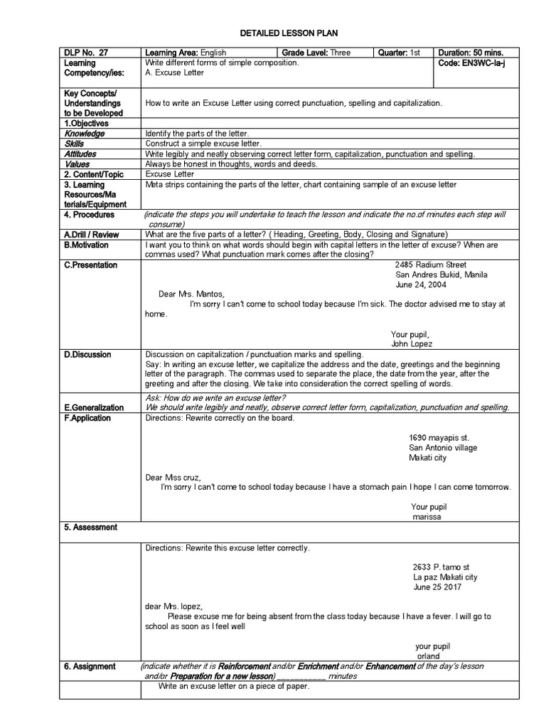 27.detailed Lesson Plan in English 3 q1 | PDF | Punctuation | Lesson Plan