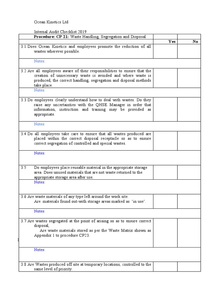 CP21 Checklist Internal Audit-2012 | PDF | Waste Management | Waste