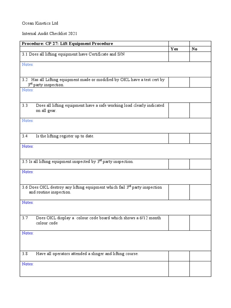 CP27 Lifting Gear Checklist-12 | PDF