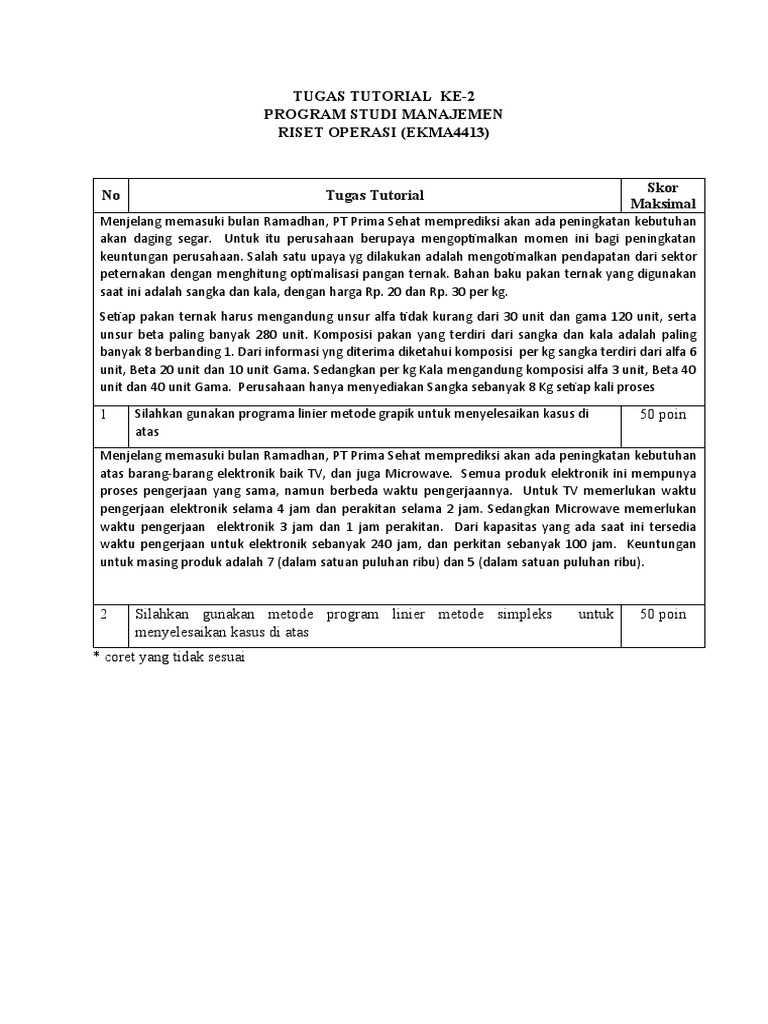 TUGAS TUTORIAL 2 Riset Operasi | PDF | Metode & Bahan Ajar | Sains & Matematika
