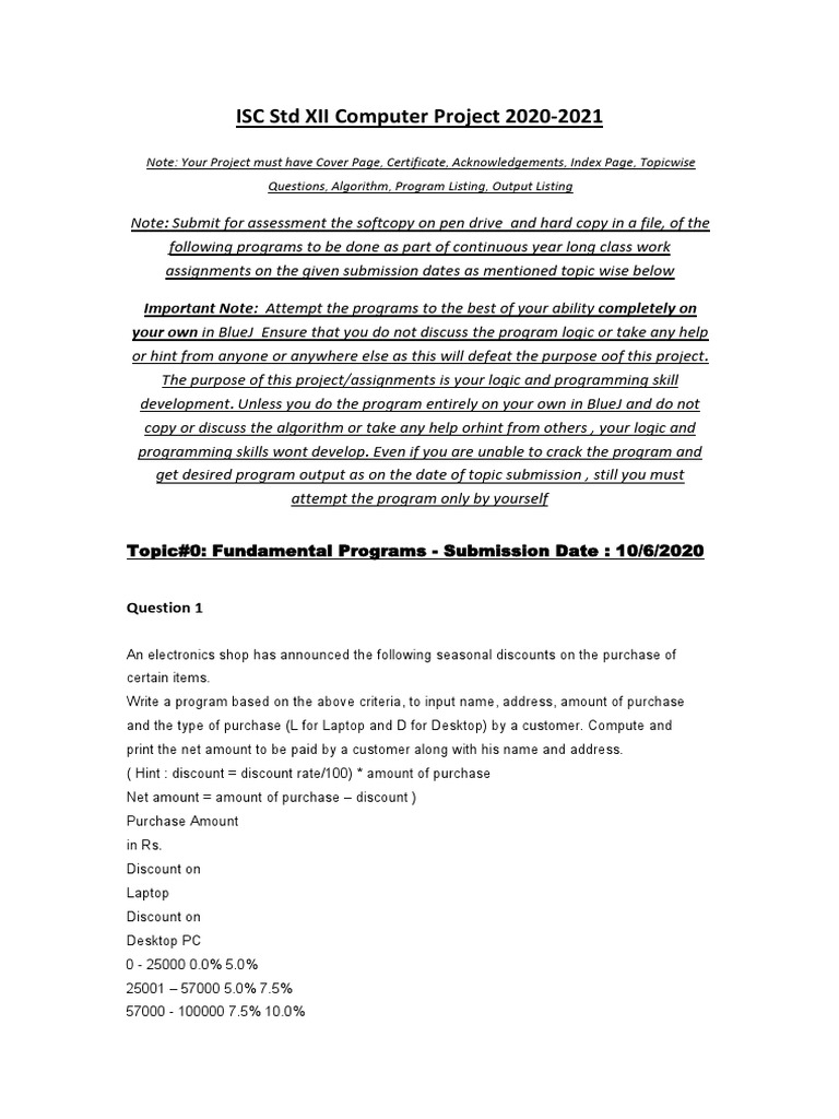 ISC Computer Project 2019-20 2 | PDF | Parameter (Computer Programming) | International Standard ...