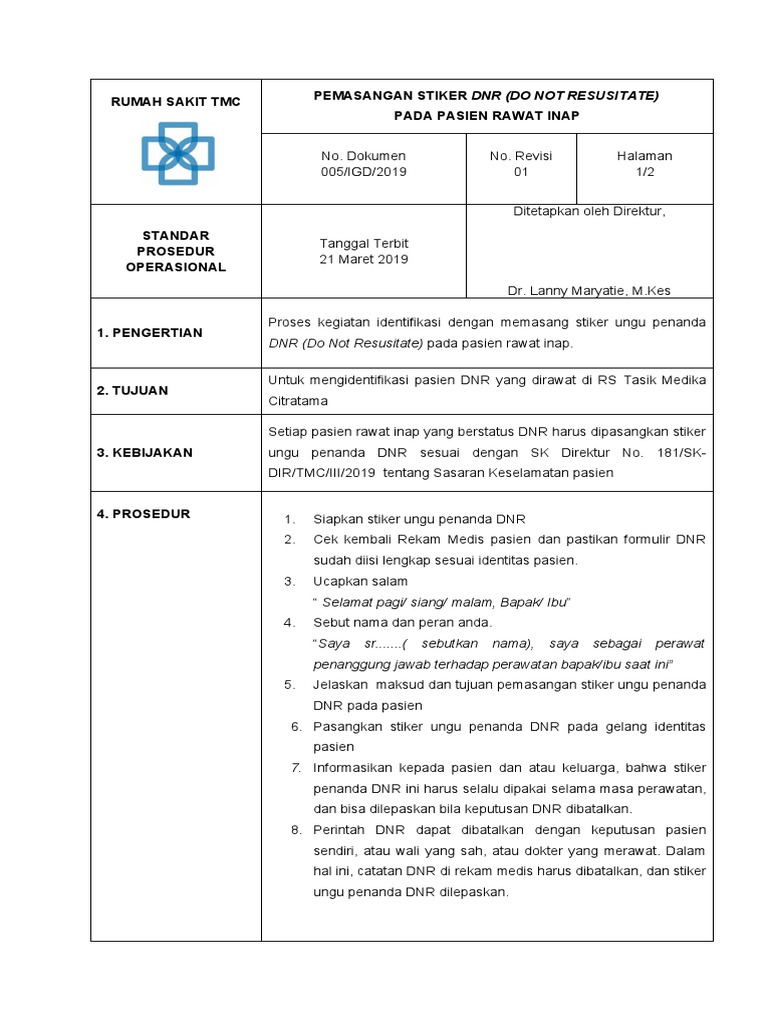 SPO Pemasangan Stiker Ungu DNR - Fix | PDF