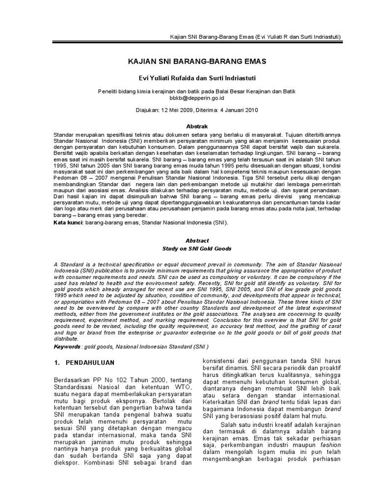 Revisi SNI untuk Barang Emas Indonesia | PDF