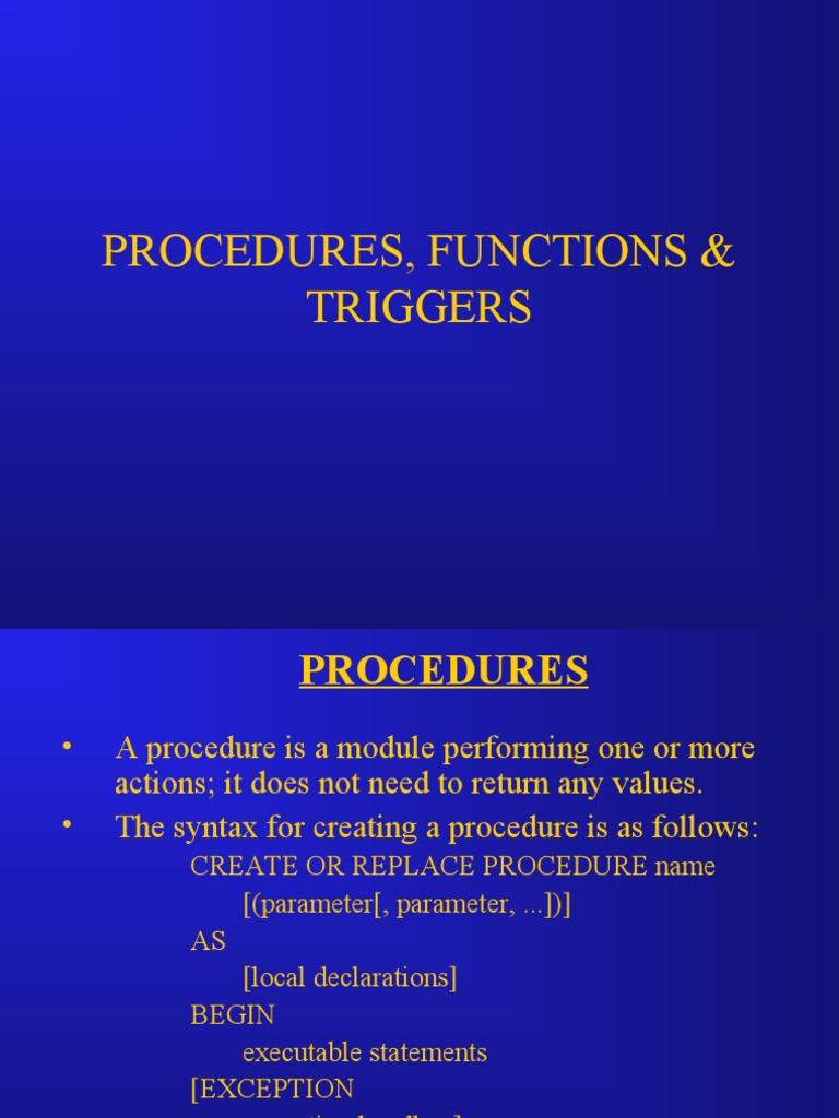 Procedures Functions And Triggers Pdf Parameter Computer Programming Pl Sql