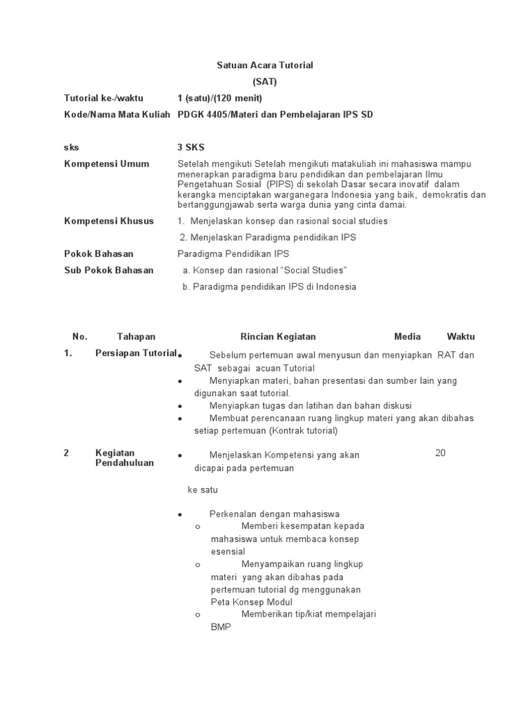 Satuan Acara Tutorial PDGK 4405 Materi Dan Pembelajaran IPS SD | PDF Satuan Acara Tutorial PDGK 4405 Materi Dan Pembelajaran IPS SD | PDF
