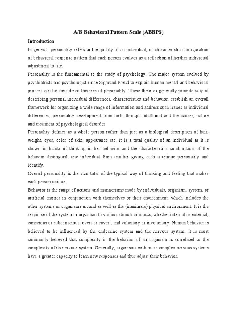 A/B Behavioral Pattern Scale (ABBPS) | PDF | Behavior | System