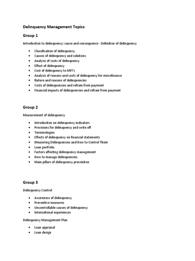 Delinquency Management Topics Group 1 | PDF | Credit Risk | Risk