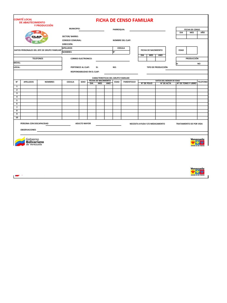 Censo familiar para el Comité Local de Abastecimiento y Producción del ...
