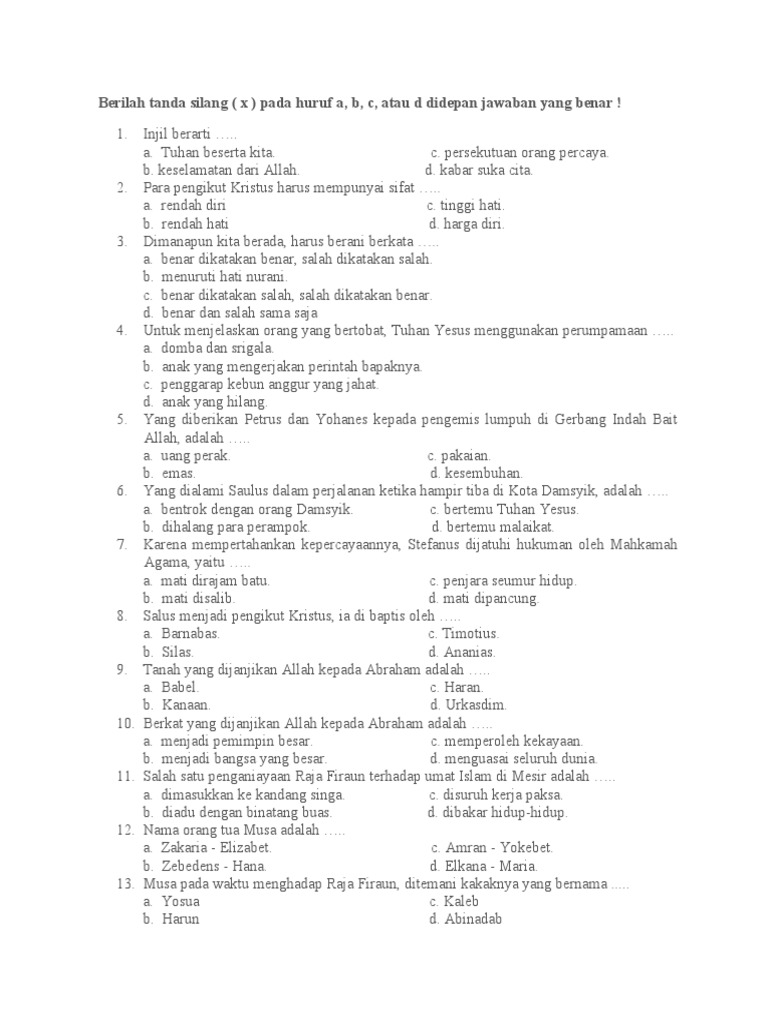 Soal Agama Kristen Kelas 6 | PDF
