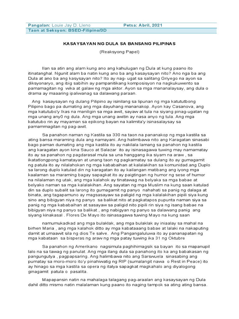 Kasaysayan NG Dula Sa Bansang Pilipinas | PDF