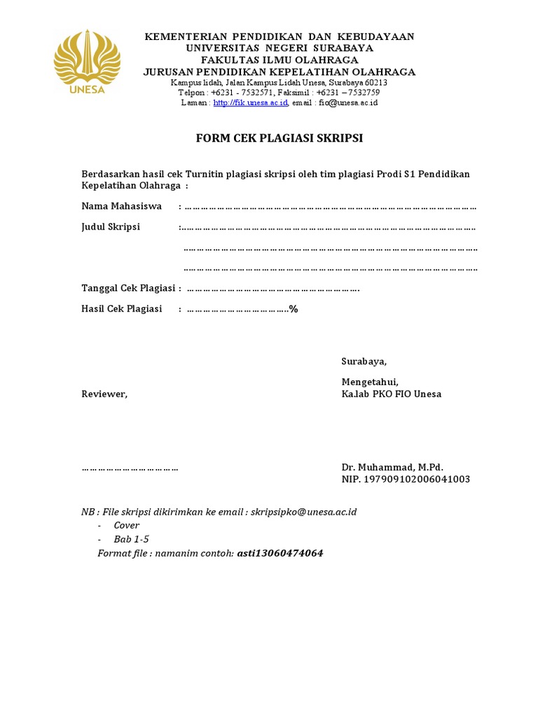 Form Cek Plagiasi Skripsi | PDF