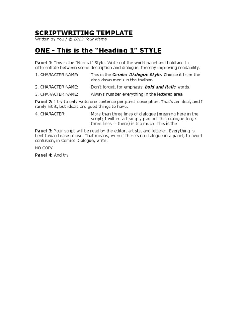 Instruction Comic Script Template | PDF