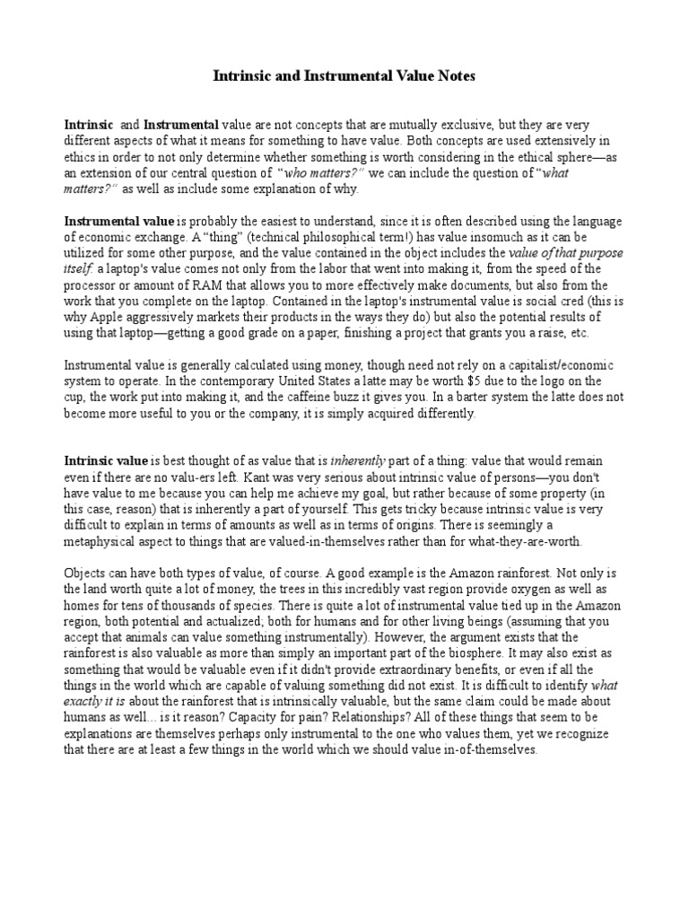 Intrinsic and Instrumental Value Notes | PDF | Value (Economics) | Reason