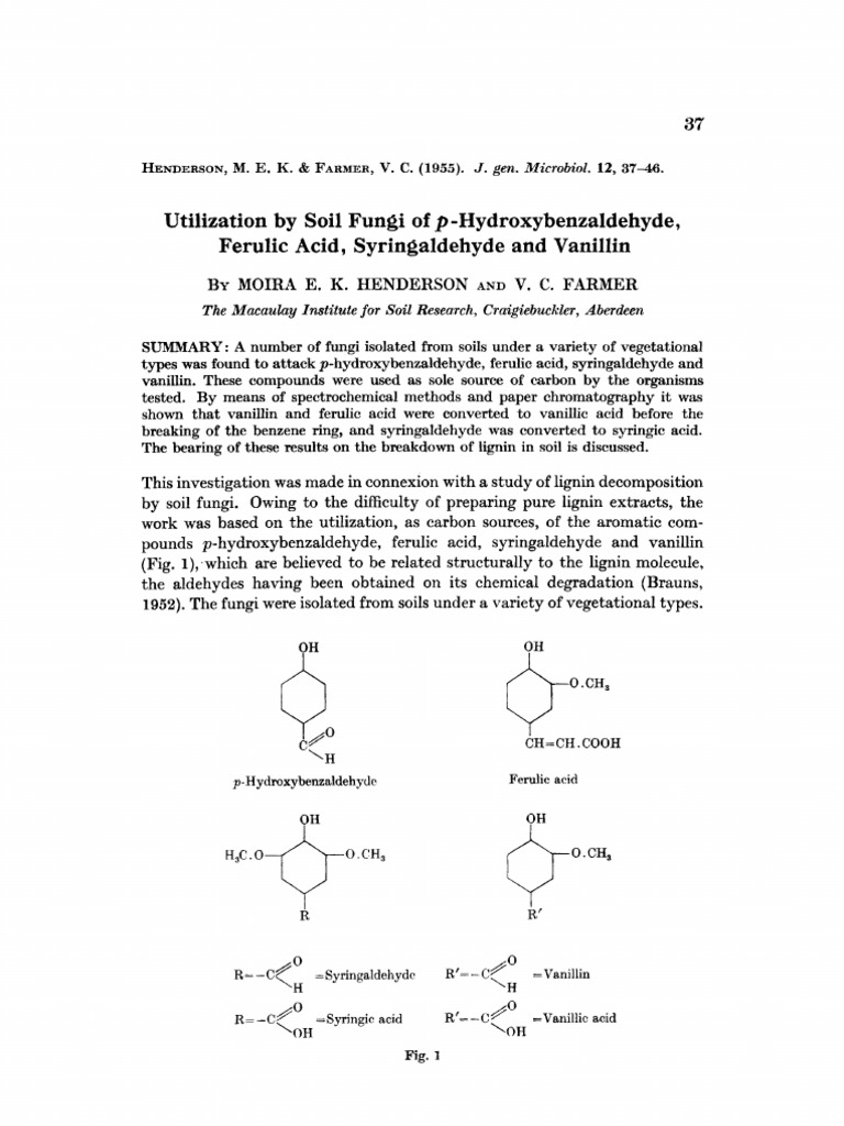 Utilization by Soil Fungi - Hydroxybenzaldehyde, Ferulic Acid ...