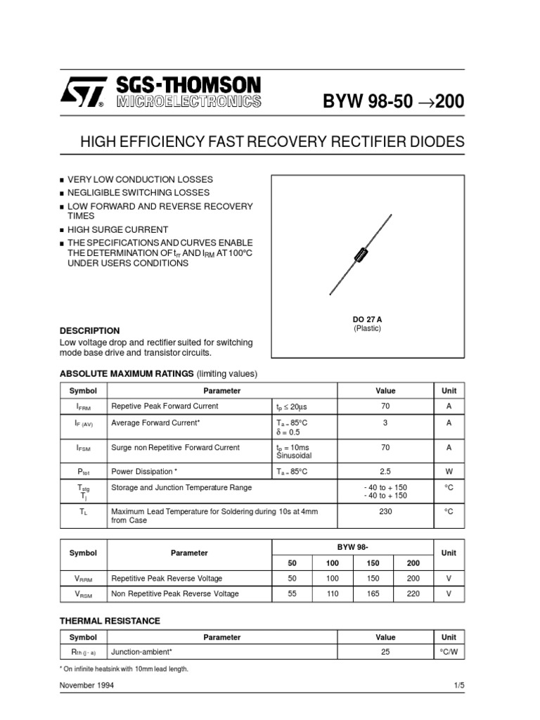 High Efficiency Fast Recovery Rectifier Diodes: Description | PDF ...