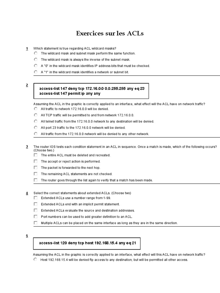 Exercices ACL | PDF | Router (Computing) | Port (Computer Networking)