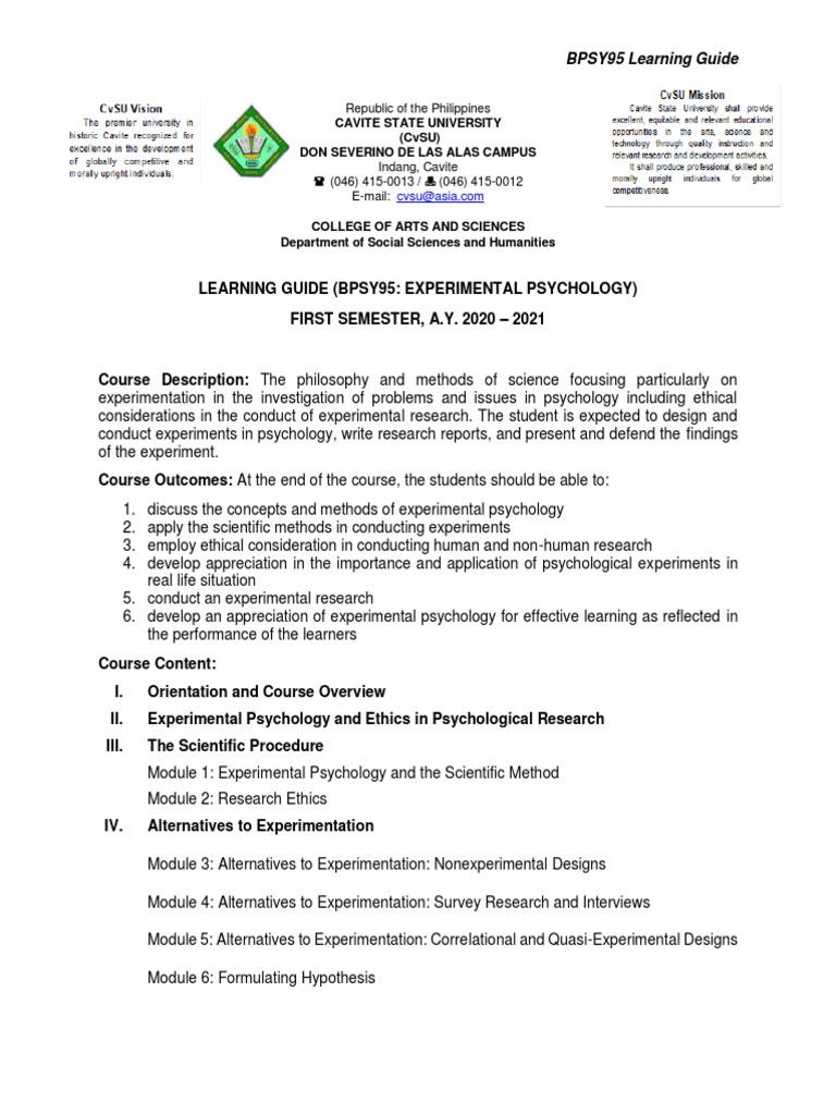 BPSY95 Experimental Psychology Guide | PDF | Experiment | Experimental ...