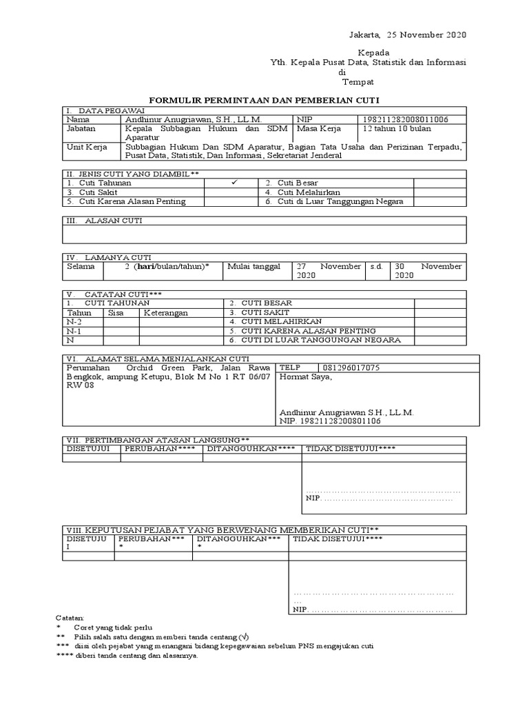 Format Cuti Tahunan | PDF