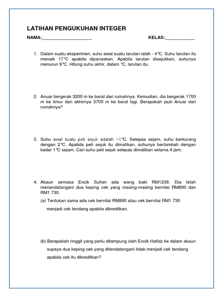 Latihan Matematika Integer | PDF