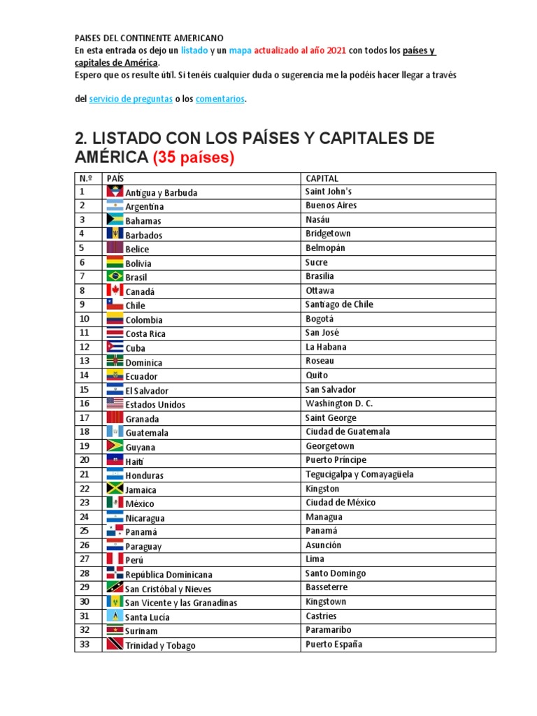 Paises Del Continente Americano | PDF | Américas | América del Sur