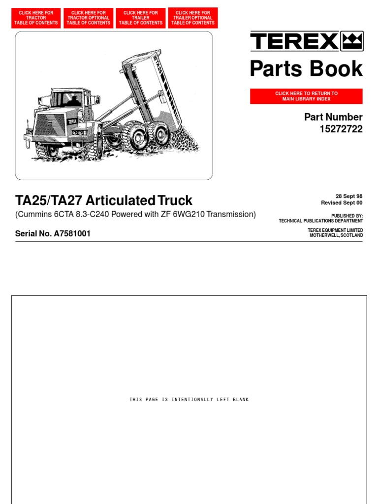 Parts Book: TA25/TA27 Articulated Truck | PDF | Steering | Transmission ...
