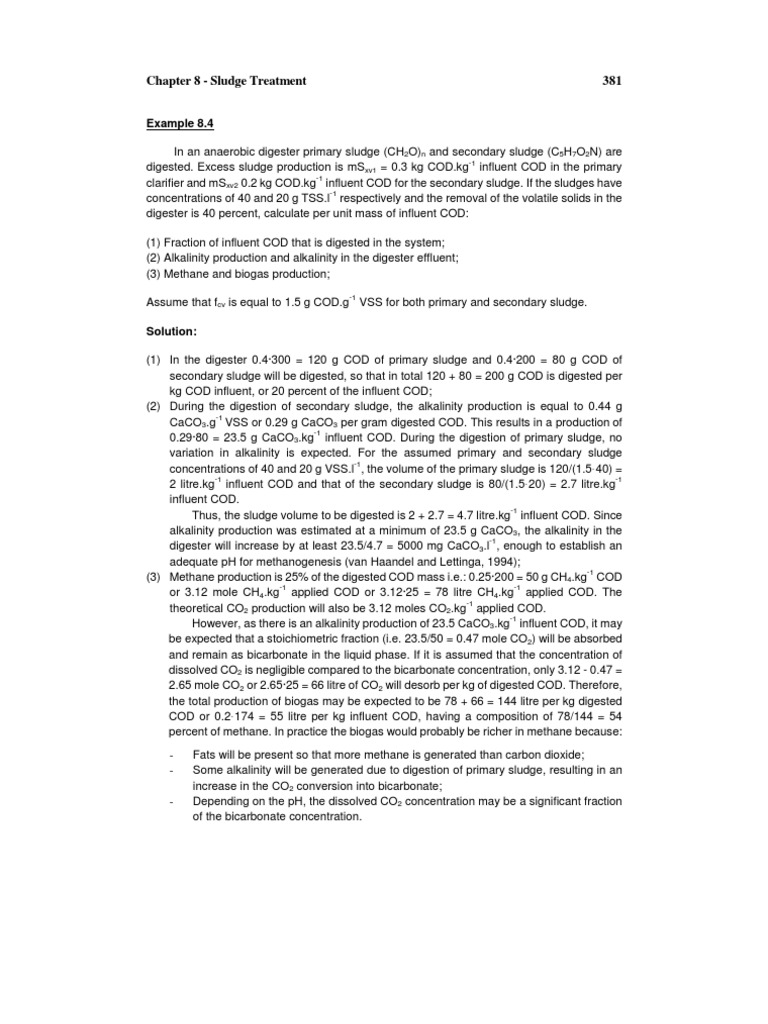 Chapter 8 - Sludge Treatment 381: Example 8.4 | PDF | Carbon Dioxide ...