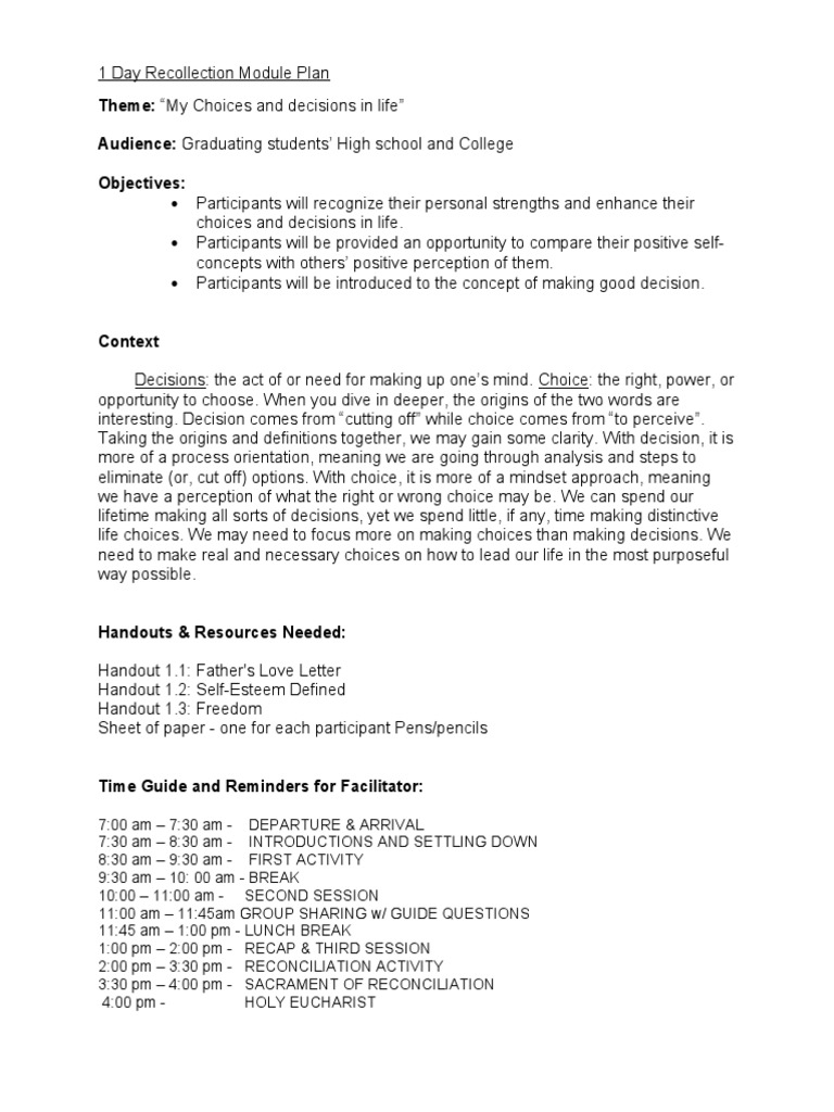 Recollection Module Plan | PDF | Forgiveness | Human Nature