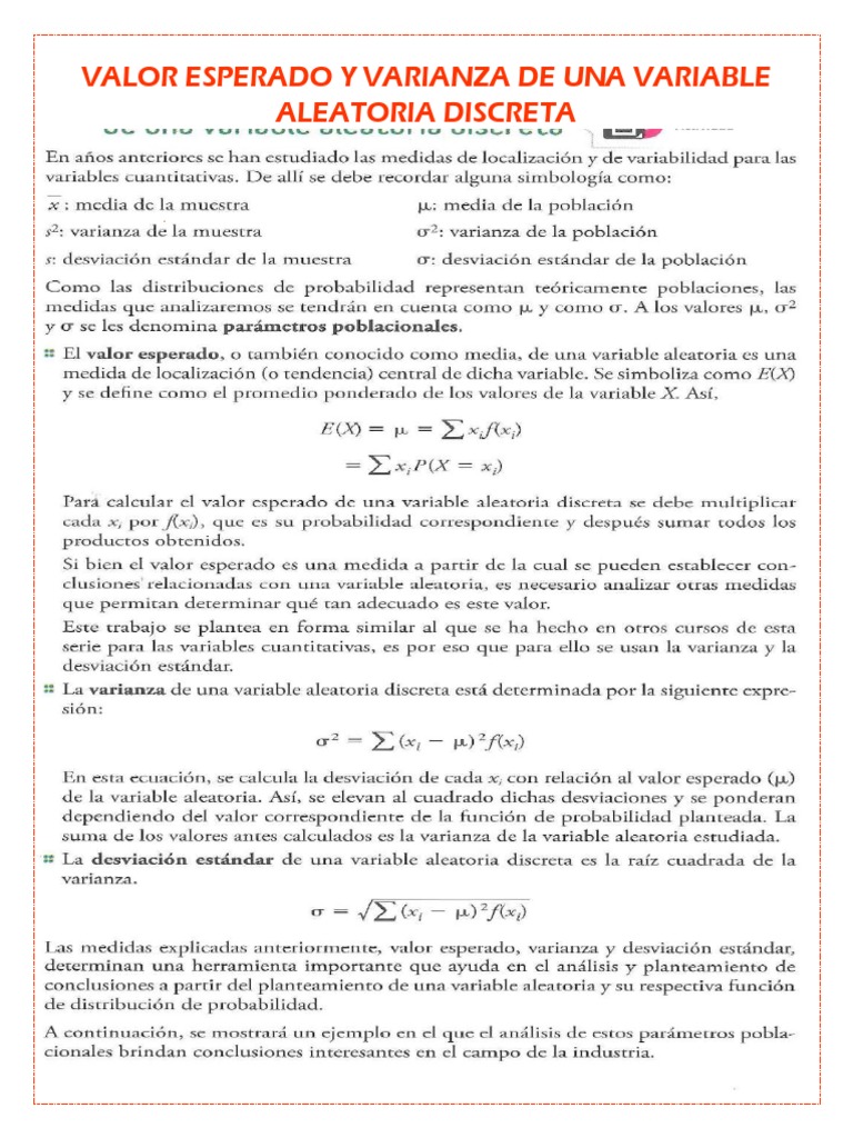 Valor Esperado y Varianza de Una Variable Aleatoria Discreta | PDF