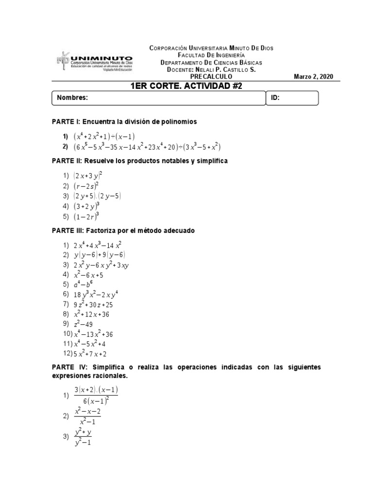 Actividad 2 Precalculo | PDF | Álgebra | Enseñanza de matemática