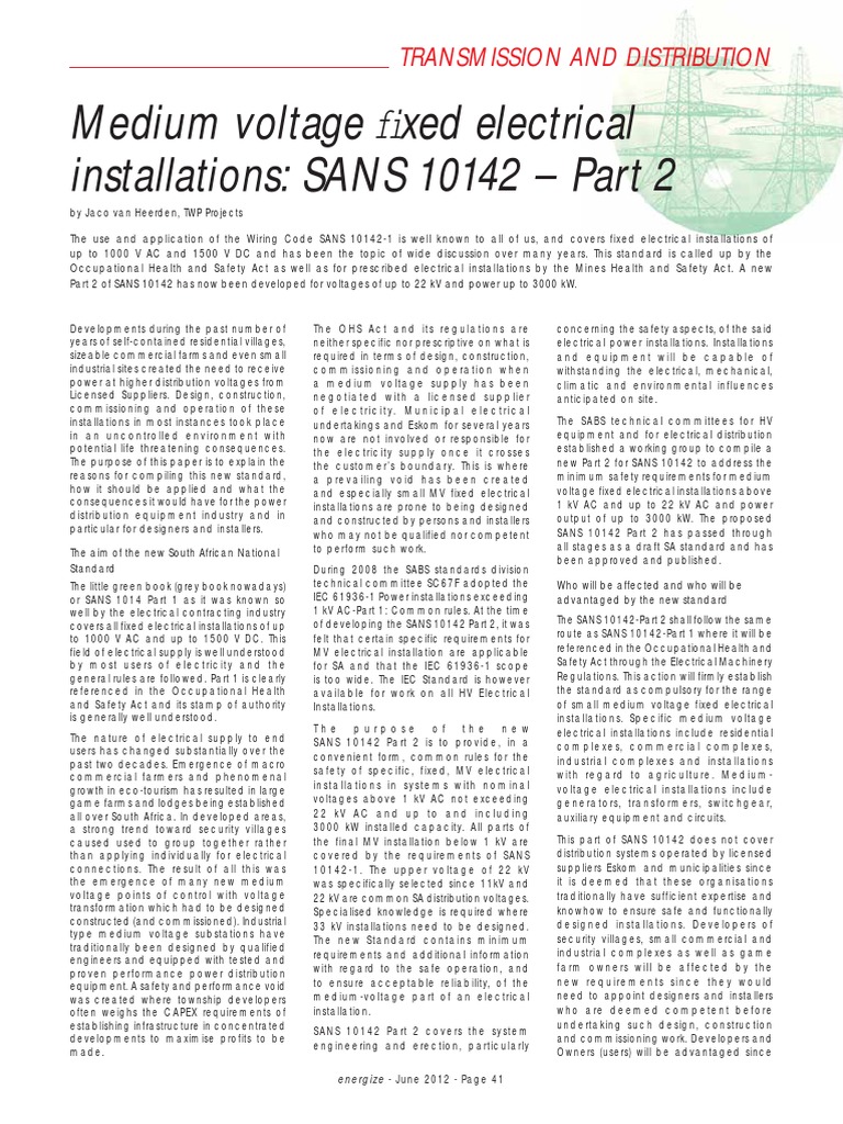 Medium Voltage Fi Xed Electrical Installations: SANS 10142 - Part 2 ...