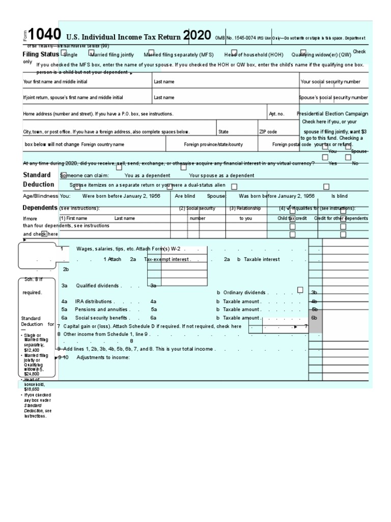 U.S. Individual Income Tax Return: Filing Status | PDF | Tax Refund ...
