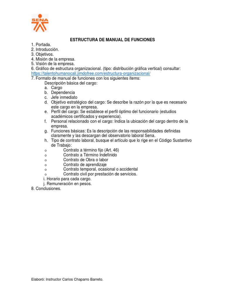 Manual de funciones empresa estructura organizacional | PDF