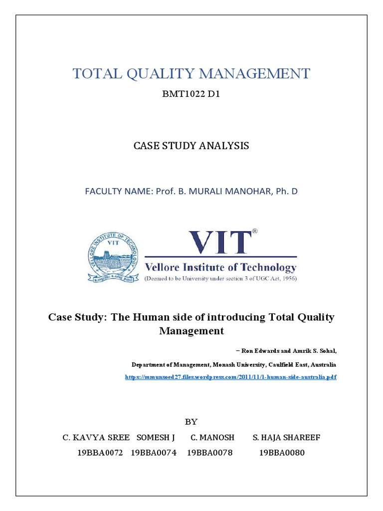 Case Study 1 TQM | PDF | Quality Management | Employment