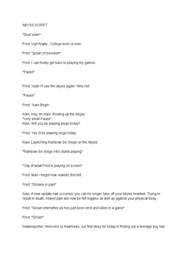 Abyss Script: Gaming Gone Wrong | PDF