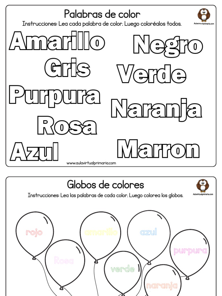 Hojas De Trabajo Para Practicar Palabras Sobre Colores 88 COLORES