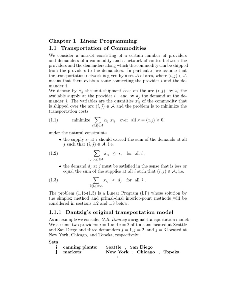 Chapter 1 Linear Programming 1.1 Transportation of Commodities | Download Free PDF | Linear ...